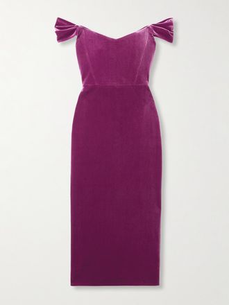Alex Perry Schulterfreies Midikleid Aus Stretch-samt - Lila