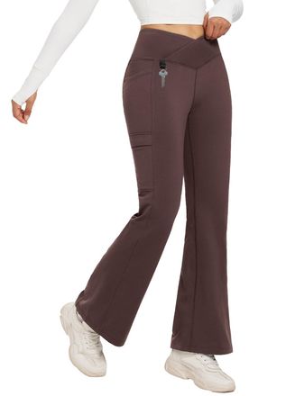 Baleaf Damen Wanderhose Themohose Wasserabweisend Outdoorhose Winddicht Thermo Leggings Schlaghose Trekkinghose mit Taschen Dunkelbraun XXL