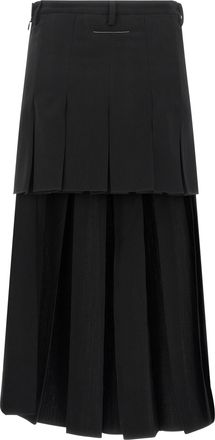 Maison Margiela Pleated Wool-Blend Skirt - Black