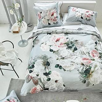 Designers Guild Peonia Grande Bettbezug, Bedruckt, Baumwoll-Satin, 240 x 220 cm, Grau, Peonia Grande