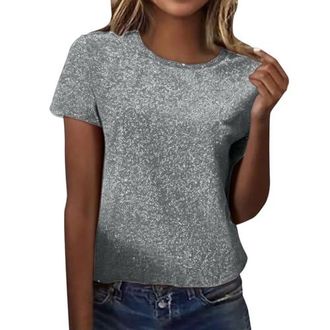 Generic T-shirt &agrave; paillettes &agrave; manches courtes pour femme - Col rond - Coupe ample - &Eacute;l&eacute;gant et scintillant - Pour mariage, soir&eacute;e, sortie, Argent&eacute;., 3XL