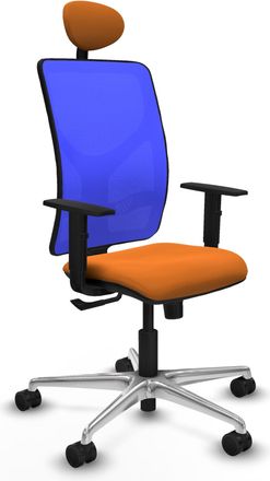 Piqueras y Crespo Computerstuhl mit 1D-Armlehnen, h&ouml;henverstellbarer Lendenwirbelst&uuml;tze und festem Kopfteil, ausgestattet mit 3 Positionen und Schneidschaum, Blau/Orang
