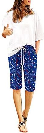 Generic Pantalon Leger Ete Femme Fluide Ample Lin &Eacute;t&eacute; Femmes D&eacute;contract&eacute; Imprim&eacute; &Eacute;t&eacute; Taille Haute Imprime Grande Taille Shorts La&ccedil;age Plage Coton Lin Pantalon