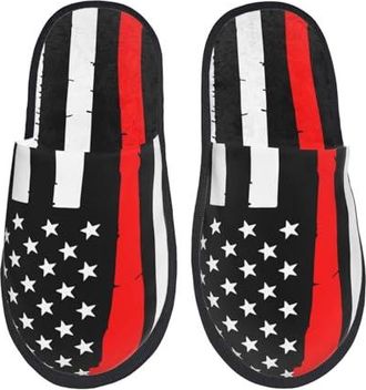 Generic Chaussures De Maison Firefighters Usa Flag Print Slippers Antid&eacute;rapantes Fuzzy Pantoufles Unisexes Pantoufles Pour Voyages Piscine Camping M