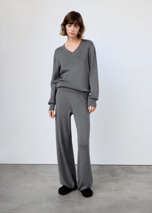Mango Pull &agrave; col en V 100 % coton soft gris - Femme - S - MANGO