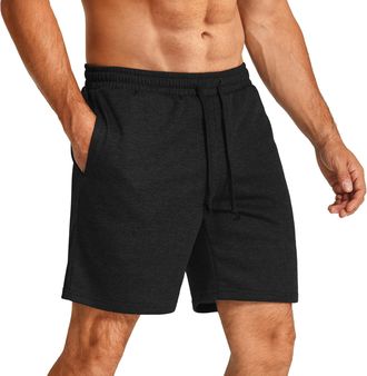 Coofandy Sporthose Herren Kurz Hosen mit Gummizug Freizeithose Kurze Sommerhose Leicht Sport Shorts Basic Sweatshorts mit Taschen Schwarz XXL