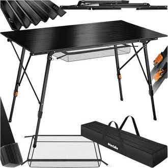 TecTake Table de camping haute gamme, hauteur r&eacute;glable, aluminium l&eacute;ger, r&eacute;sistante aux intemp&eacute;ries, installation facile avec filet de rangement, table pliabl