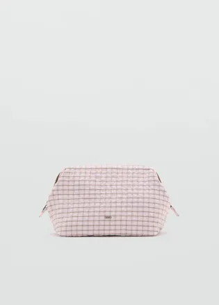 Mango Trousse de toilette &agrave; carreaux en coton rose - Femme - Taille unique - MANGO