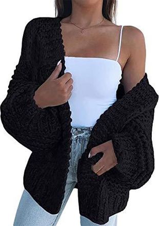 Onsoyours Cardigan en Grosse Maille Manches Bouffantes Mode Décontracté Oversized Femme Gilet A Noir 3XL