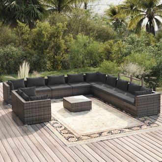 vidaXL Set Divani Da Giardino 12 Pz Con Cuscini In Polyrattan Grigio Vidaxl
