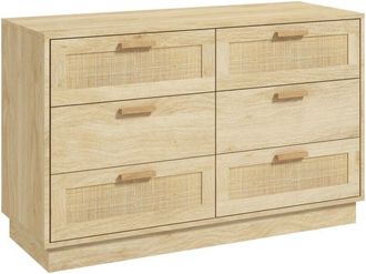 HOMCOM Commode 6 tiroirs style bohème chic rotin effet bois clair naturel dim. 110 x 40 x 69 cm