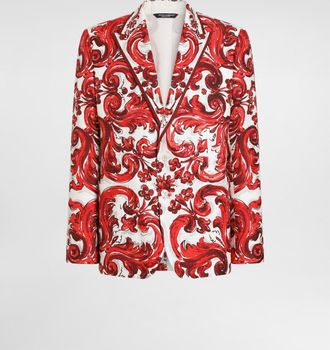 Dolce & Gabbana Einreihiger Blazer Sicilia Light Aus Jacquard Mit Maiolica-print - Mann Anz&uuml;ge Und Blazer Multicolor 44
