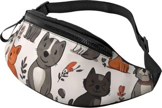 Generic Stylisch Schultertaschen Katzen- Und Hunde-Druck H&uuml;fttaschen Schultertaschen Brusttasche F&uuml;r Damen Spazieren Fitness 14X35Cm