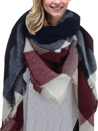 Lantch Damen Schal Kariert &uuml;bergro&szlig;er Quadratisch Deckenschal Herbstschal Winterschal Karo Tartan Streifen Plaid Muster XXL Oversized Fransen Poncho (Stil4)