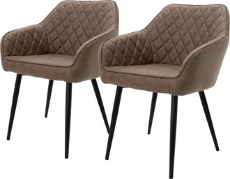 ML Design ML-Design 2er Set Esszimmerst&uuml;hle mit Armlehne und R&uuml;ckenlehne, Braun, K&uuml;chenstuhl mit Kunstlederbezug, Polsterstuhl mit Metallbeinen, Ergonomischer S