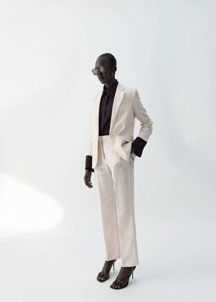 Mango Pantalon de costume lin &eacute;cru - Femme - 34 - MANGO