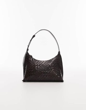 & Other Stories Sac bandouli&egrave;re tress&eacute; incurv&eacute; en cuir v&eacute;ritable - Marron-Brown