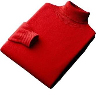Generic Pull &agrave; col roul&eacute; en laine pour homme - Doux et chaud - Manches longues, Rouge, L