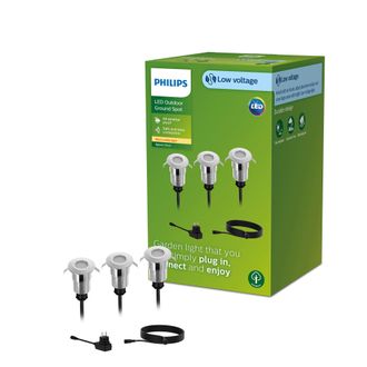 Philips Outdoor Niedervolt Spore Bodenspot 3er Set 3x1W, 24V, 2700 Kelvin, IP67 wasserfest, edelstahl