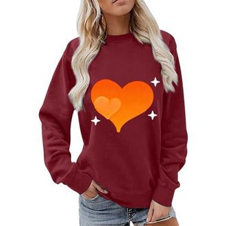 Generic Sweatshirt de Saint-Valentin pour femme - T-shirt &agrave; manches longues - Motif coeur - Pull confortable - Motif damour - Mat&eacute;riau doux - Tenue de vacance