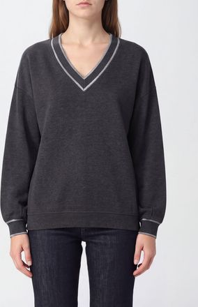 Brunello Cucinelli Pullover aus Baumwollmischung mit V-Ausschnitt und Monili-Detail