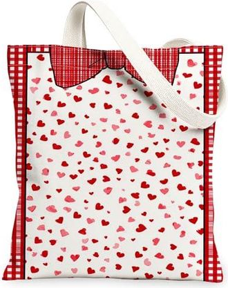 Generic Sacs fourre-tout en toile motif coeurs de Saint-Valentin, sacs d&eacute;picerie r&eacute;utilisables, l&eacute;gers et lavables avec bandouli&egrave;re en toile, Rouge, 13x15 Inc