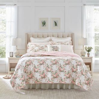 Laura Ashley Bettwäsche-Set für Doppelbett, Baumwolle, wendbar, für alle Jahreszeiten (Joyce Pink, Doppelbett) Joyce Pink/Weiß Twin
