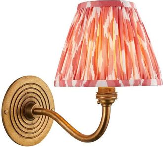 Endon Lighting Ripple Applique murale Curve en laiton antique avec abat-jour en tissu Ikat rose corail 16 cm B22