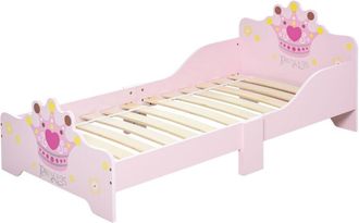 HOMCOM Homcom - Lit enfant - lit denfant design princesse motif couronne - sommier &agrave; lattes inclus - mdf contre-plaqu&eacute; rose