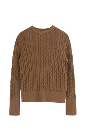 Polo Club Pullover camel meliert mit Rundhalskragen aus Wollgemisch mit gesticktem Rigby Go-Logo