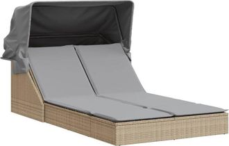 vidaXL Vidaxl - Chaise longue double avec auvent et coussins beige poly rotin