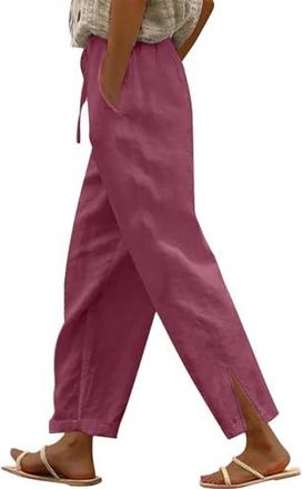 Generic Pantalon d&eacute;t&eacute; 7/8 pour femme - L&eacute;ger - Avec cordon de serrage et poches - Pantalon en coton et lin - Pantalon &eacute;l&eacute;gant et a&eacute;r&eacute; - D&eacute;contract&eacute; - Conforta