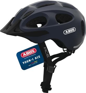 ABUS Stadthelm Youn-I ACE - mit integriertem LED-Rücklicht - Fahrradhelm für den Alltag - für Damen und Herren - Dunkelblau Matt, Größe S
