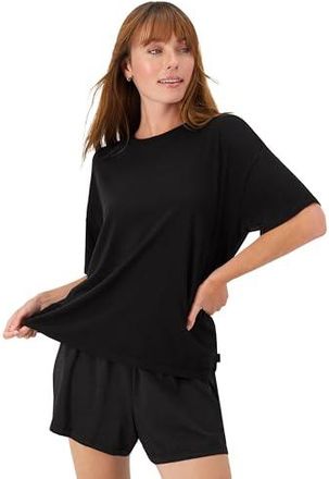 Hanes Originals 2 Piece Lounge, Comfywear Supersoft Boxy T-Shirt & Sleep Shorts Loungewear Set Ensemble de Pijama, Noir/Noir, M (Lot de 2) Femme