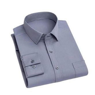 Generic Chemise &eacute;lastique &agrave; manches longues pour homme, coupe ajust&eacute;e, chemise formelle de bureau couleur unie, 1006-tl08, XXL