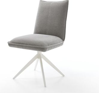 DELIFE Drehstuhl Lelio-Flex Strukturstoff Soft Grau Kreuzgestell breit Wei&szlig; 360&deg; drehbar Wippfunktion Taschenfederkern, Esszimmerst&uuml;hle