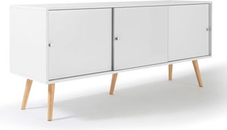 IDMarket Sideboard, niedrig, skandinavisch, 135 cm, Effie, 3 T&uuml;ren, Holz, wei&szlig;
