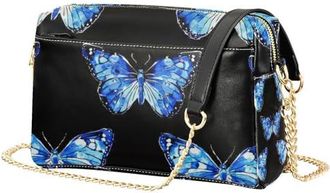 Mnsruu Sacs à bandoulière pour femme, sac à main en cuir imprimé papillon bleu