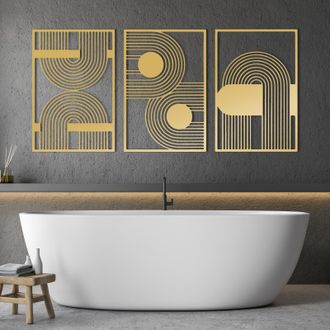 Generic Moderne, luxuri&ouml;se Wandkunst aus schwarzem Metall, 3-teiliges gro&szlig;es geometrisches Boho-Wandbild aus Metall, Moderne Luxus-Kunstdekoration, Moderne Sk