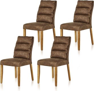 Smart 4er Set Esszimmerst&uuml;hle Bezug aus Mikrofaser Wildlederoptik braun | Stuhlbeine aus Massivholz Buche lackiert - K&uuml;chenstuhl, Wohnzimmerstuhl, Polsterst