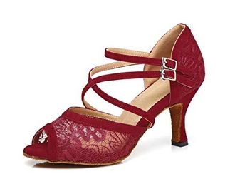 Minitoo Minitoo Sandales de soirée en maille florale avec boucle pour femme - Rouge - bordeaux, 40.5 EU