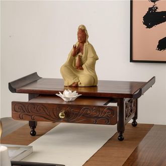 Generic Buddhistischer Puja-Tisch, wandmontierter Altartisch aus Massivholz mit Schublade, chinesischer Stil f&uuml;r Meditation, Gebet und Opfergaben von Buddha-S
