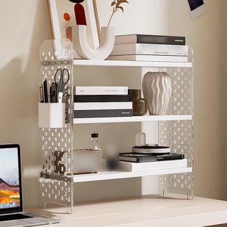 Generic Desk Organizer, Schreibtischregal Desk Shelf mit Transparentem Acryl Hakenbrett Multifunktional, Starke Tragfähigkeit Platzsparend for Wohnheim Haus B