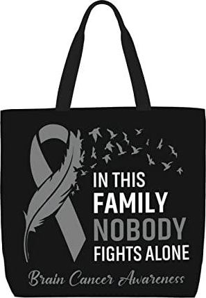 Generic Sac De Courses Dans Cette Famille, Personne Ne Se Bat Seul. Ruban De Sensibilisation Au Cancer Du Cerveau Femmes Sac &Agrave; Bandouli&egrave;re Lavables Sacs En To