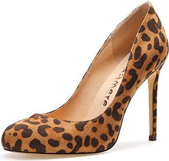 Castamere Escarpins Femme Bout Ronde Talon Aiguille Haute 10 CM Suède Léopard Escarpin EU 38.5