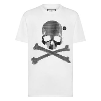 Philipp Plein Homme, Tops, Blanc, Taille: 4XL T-shirt Col Rond MC Skull&Bones