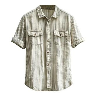 Generic Chemise hawa&iuml;enne boutonn&eacute;e &agrave; manches courtes pour homme : v&ecirc;tements d&eacute;t&eacute; d&eacute;contract&eacute;s &agrave; manches courtes pour la plage, beige, XXL