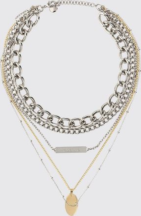 Paco Rabanne Collier multi-rangs ajustable en laiton argent&eacute; avec charms