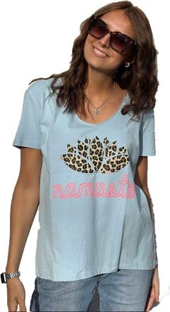 Miss Goodlife T-Shirt Miss Goodlife MG12426 Damen V-Neck T-Shirt Namaste Leo, Blue