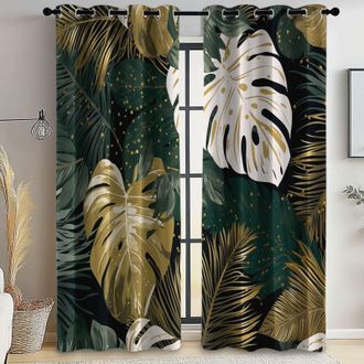 Generic Blickdichte Vorh&auml;nge H 160 x B 70 cm (2er Pack), Pflanzen Tropische Bl&auml;tter Monstera Bl&auml;tter Verdunkelungsvorhang mit &Ouml;sen Thermovorhange Hitzeschutz 